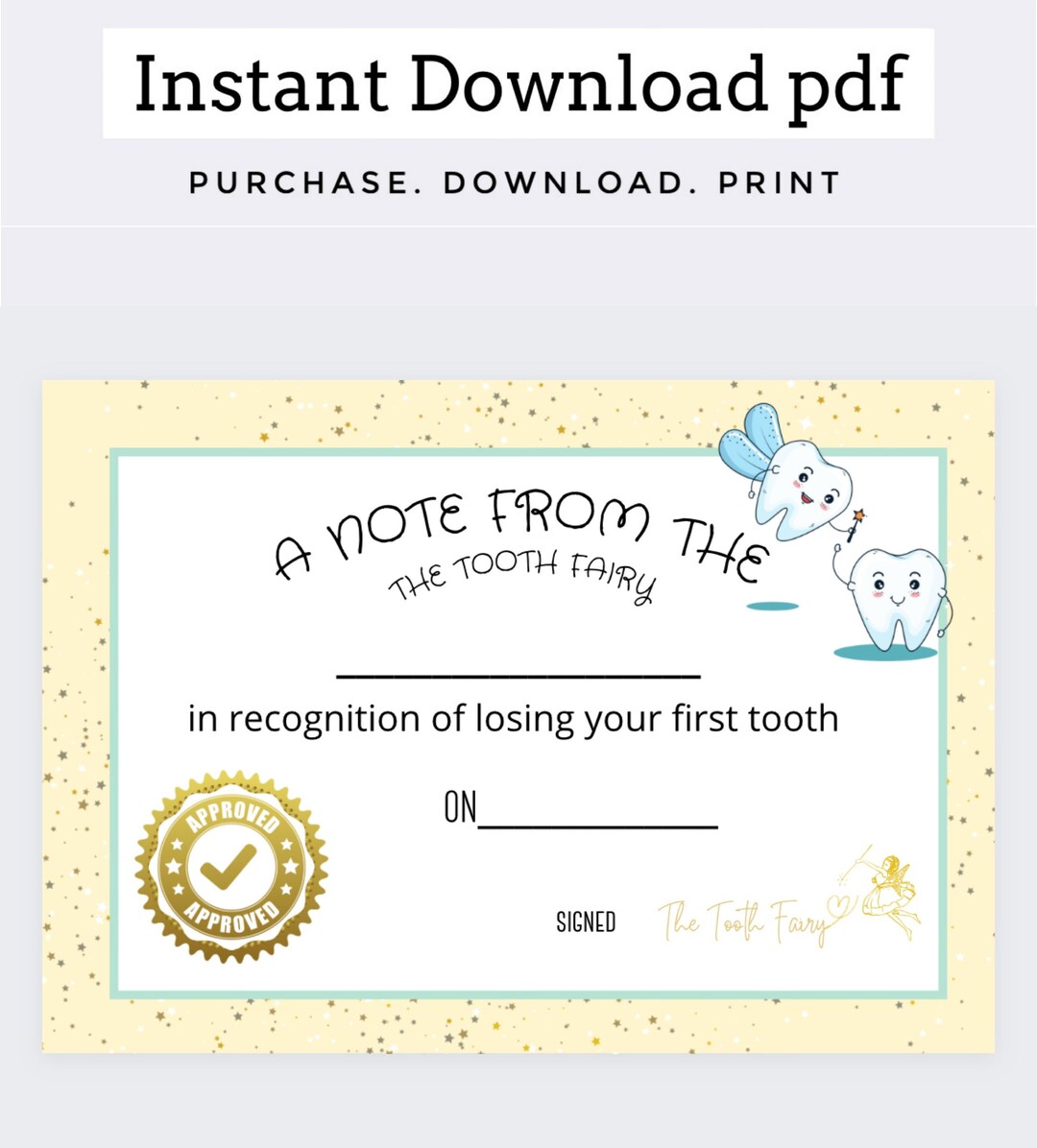Tooth Fairy Certificate, First Tooth Certificate, Tooth Fairy Printable ...