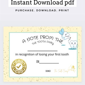 Tooth Fairy Certificate, First Tooth Certificate, Tooth Fairy Printable ...