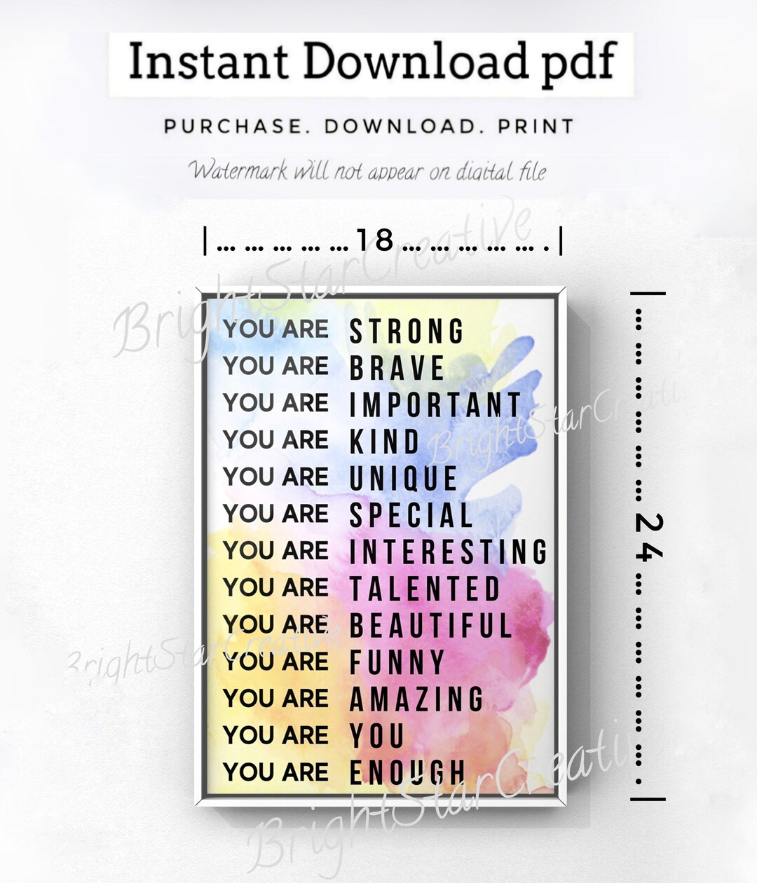 You Are Enough Printable, You Are Loved Colorful Printable, You Are ...