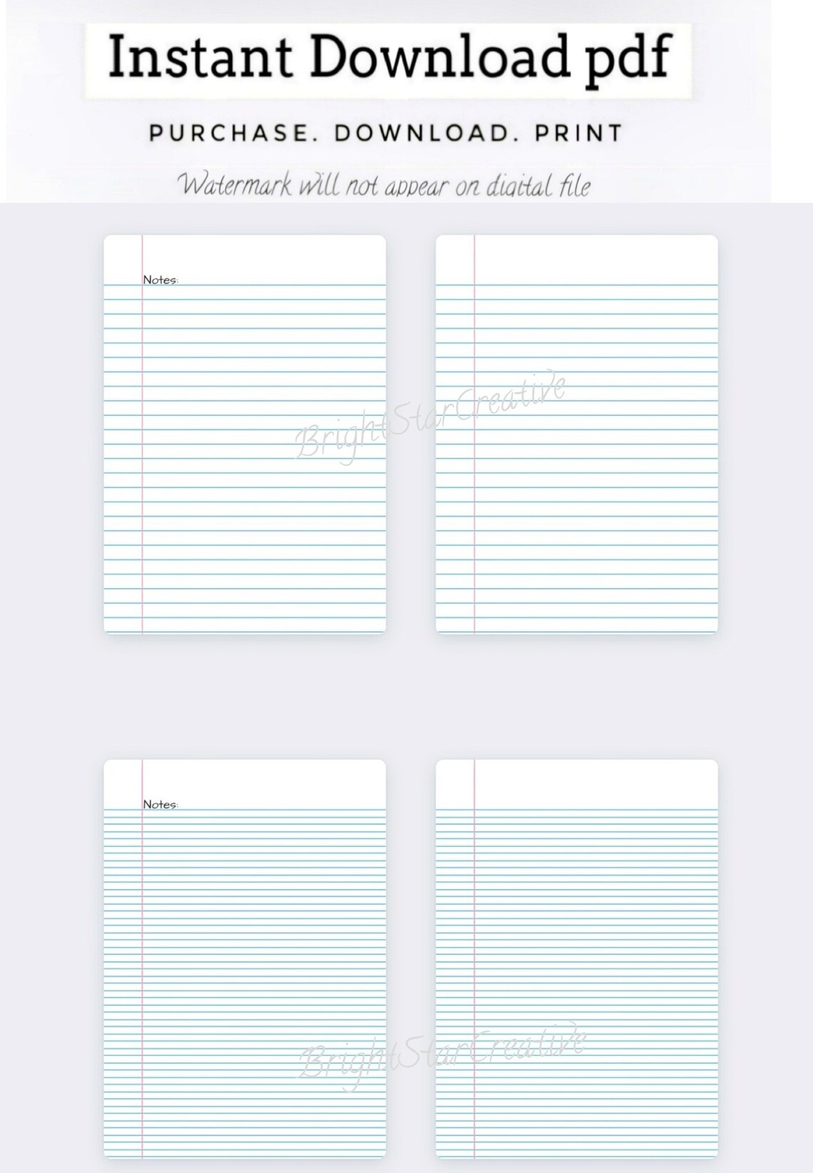 Lined School Paper, Printable Lined Notebook Paper, Lined Notebook ...