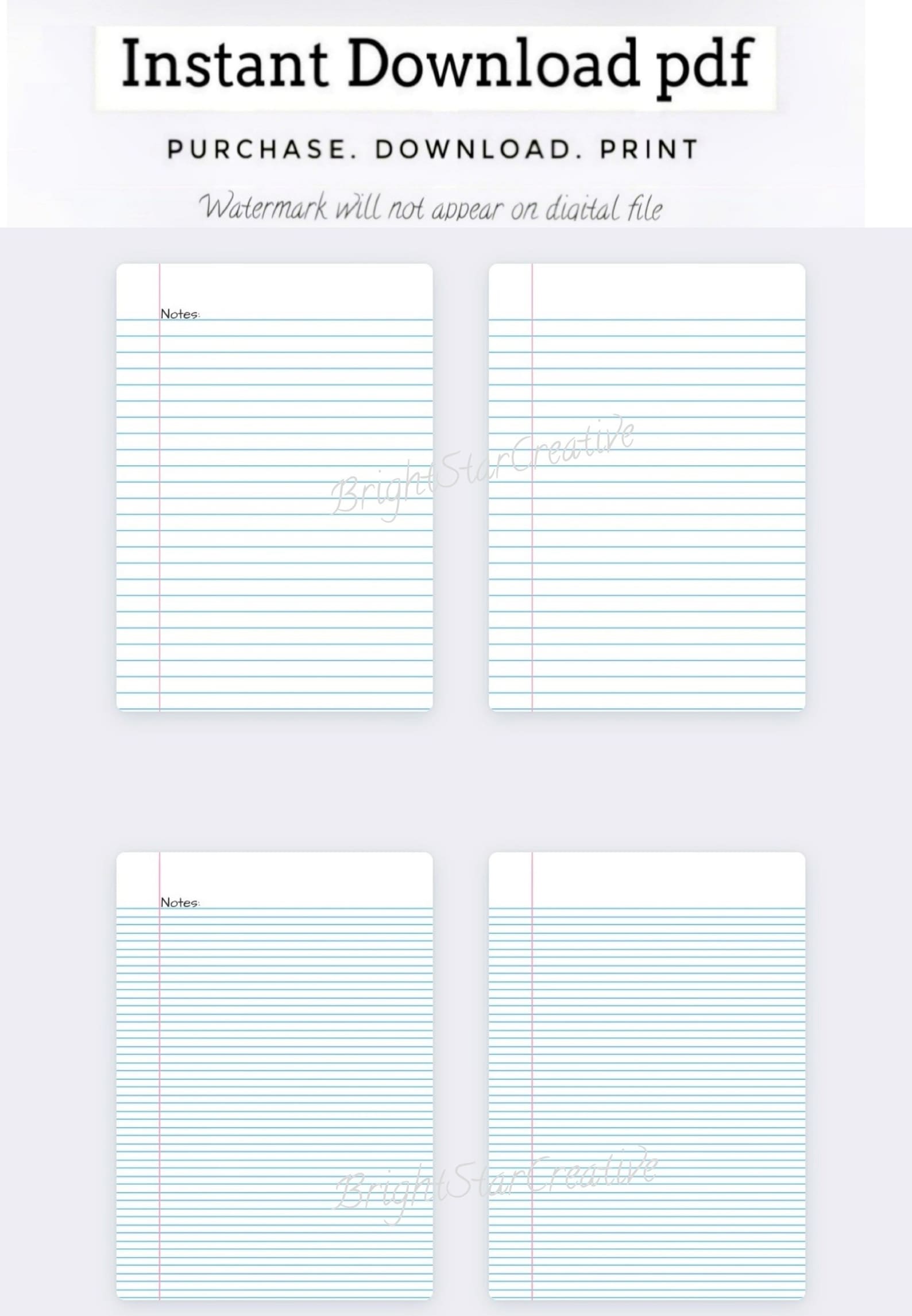 Lined School Paper, Printable Lined Notebook Paper, Lined Notebook ...