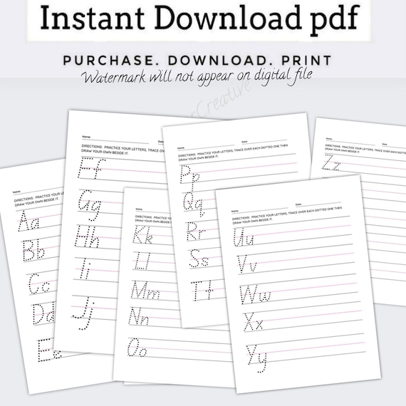 Hojas De Trabajo Imprimibles Del Alfabeto De Escritura A Mano Carteles