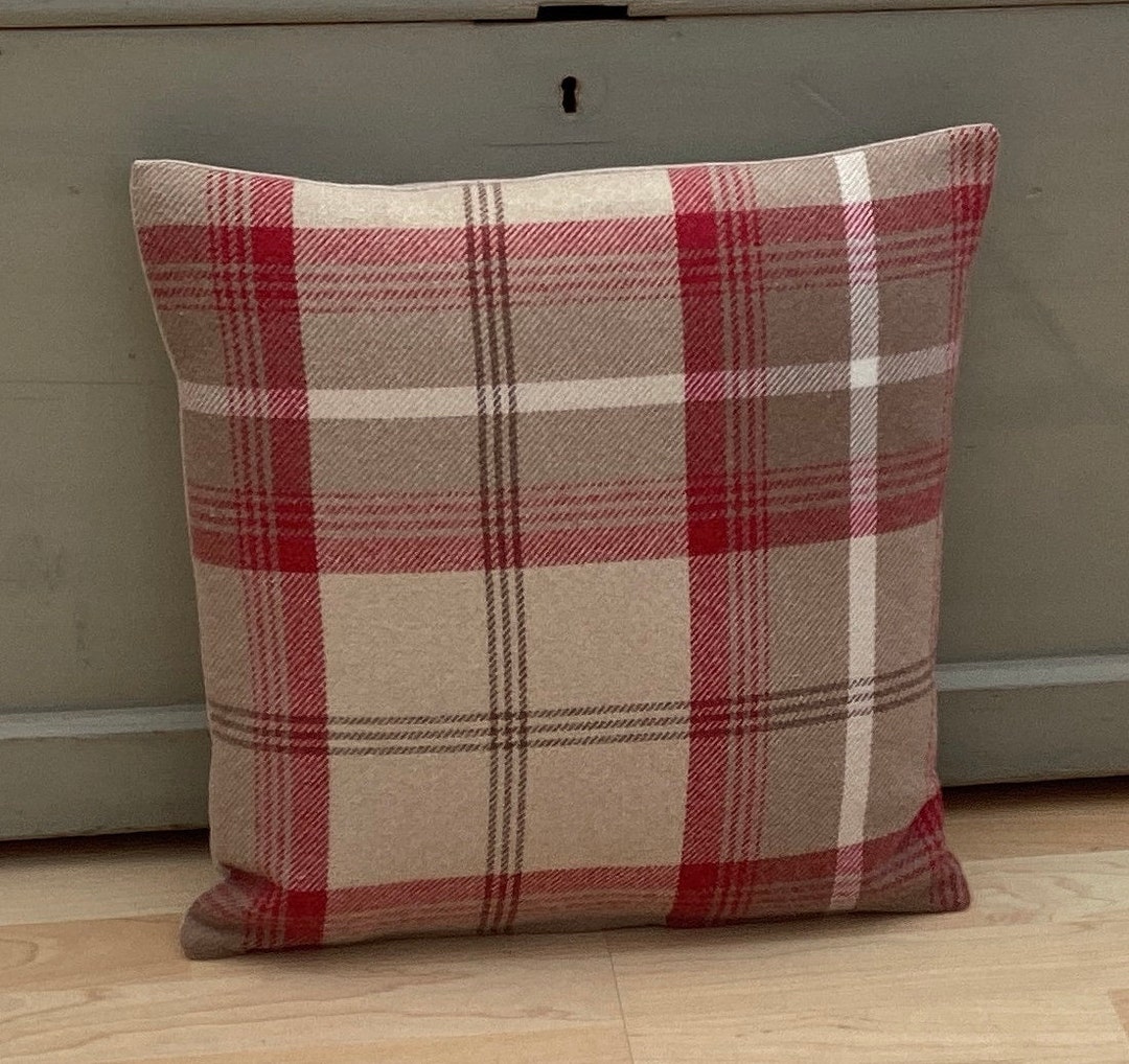 Handmade Balmoral Tartan Plaid Cushion Cover: Cranberry Red Tweed - Etsy