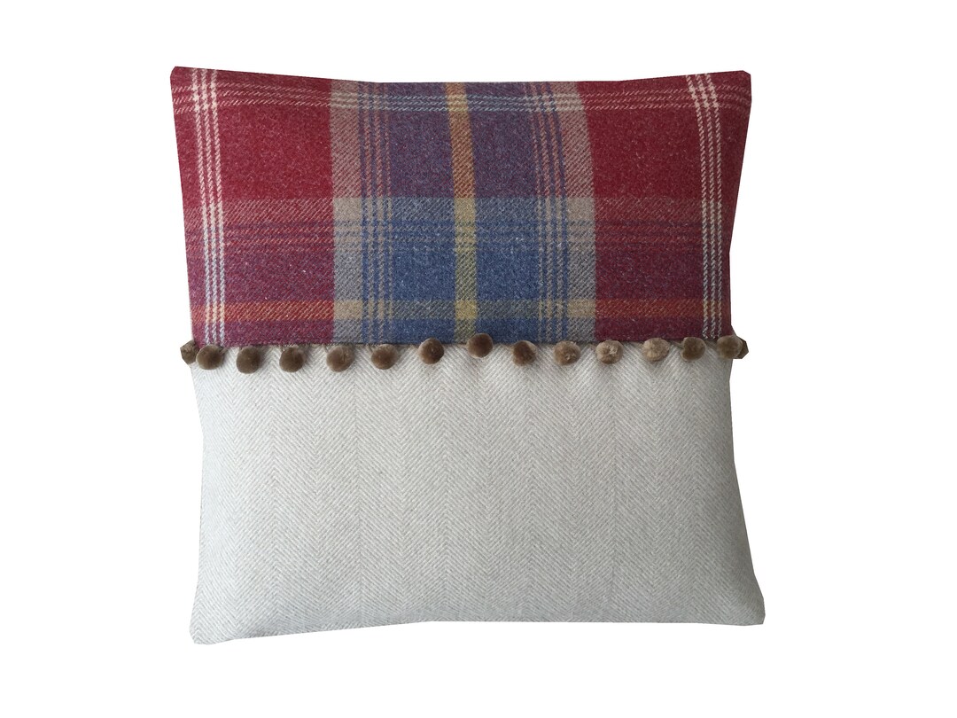 Balmoral Tartan Plaid Throw Pillow Cover: Wool Effect With Pompom Trim ...