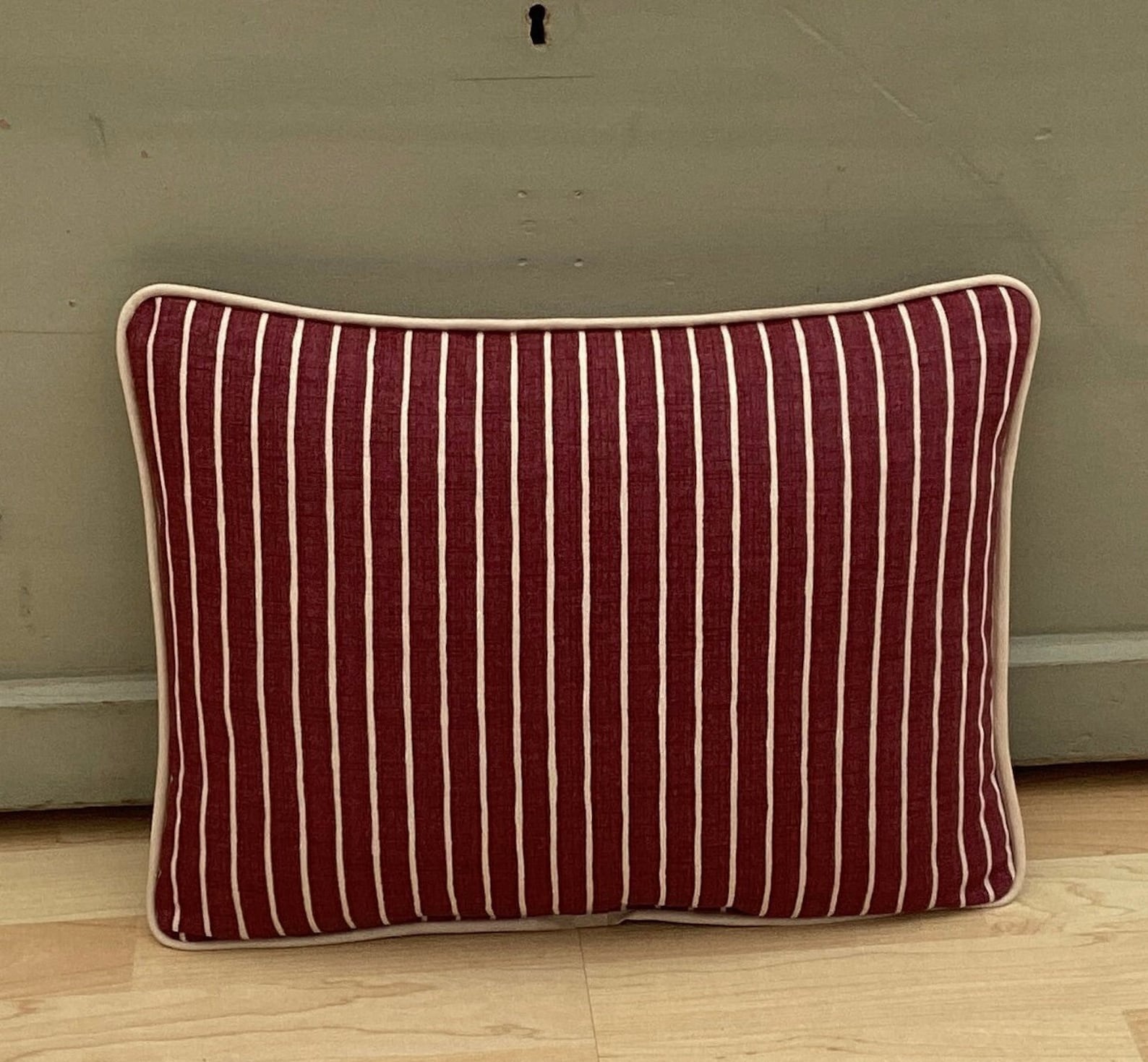 Crimson Red Stripe Piped Bolster Pillow Cover: Handmade Linen Cushion ...