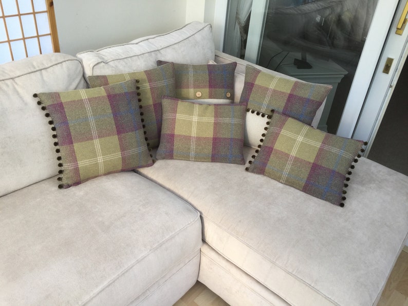 Handmade Balmoral Tartan Table Runner: Pistachio Heather Grey Plaid ...