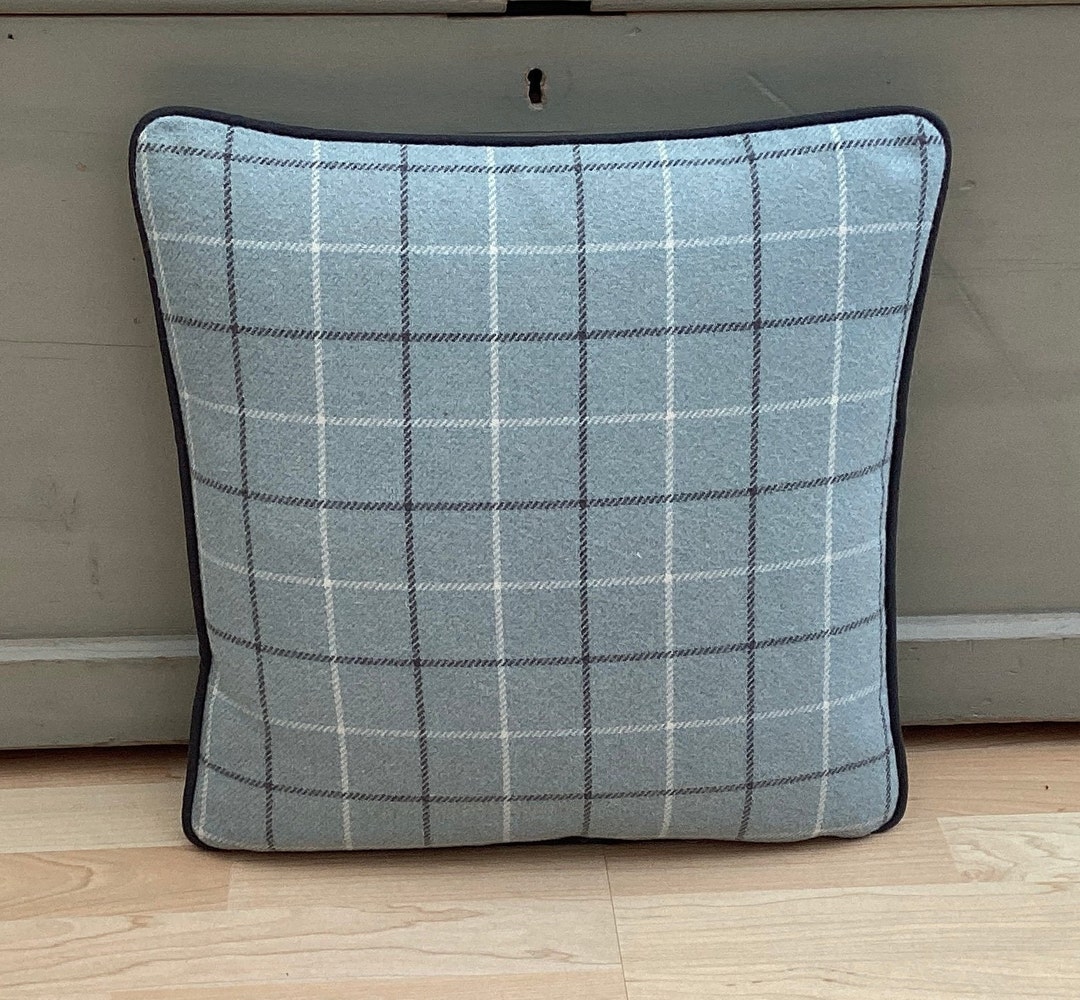 Double Sided Piped in Grey Balmoral Duck Egg Blue Cosy Wool Effect ...