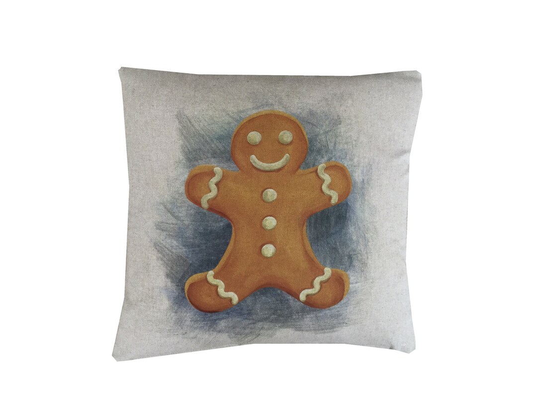 Christmas Gingerbread Man Digital Linen Beige Home Accessories Throw ...