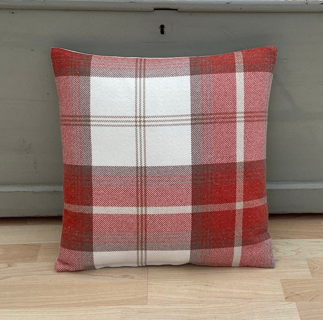 Double Sided Balmoral Terracotta Beige Ivory Wool Effect Tartan Plaid ...