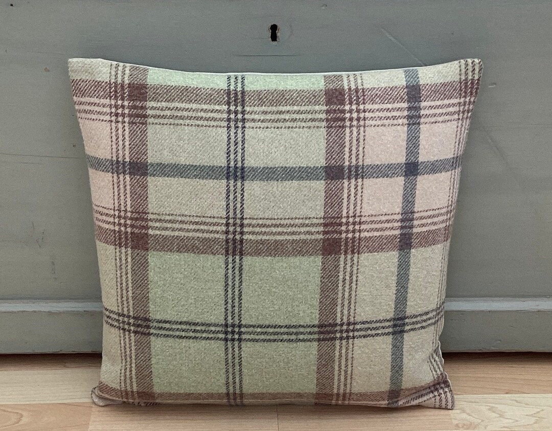 Handmade Double Sided Balmoral Tartan Plaid Cushion Cover: Sage Green ...