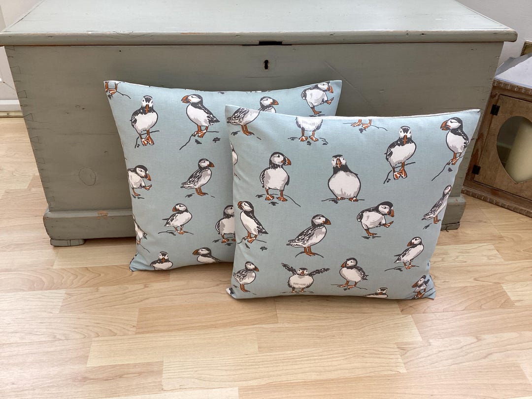 2 X 16" Atlantic Puffin in Duck Egg Blue Seaside Nautical Coastal ...