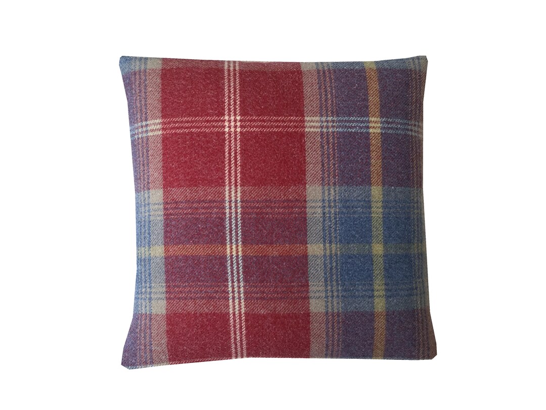 Double Sided Balmoral Ruby Red, Blue, Ochre Cosy Tartan Plaid Tweed ...