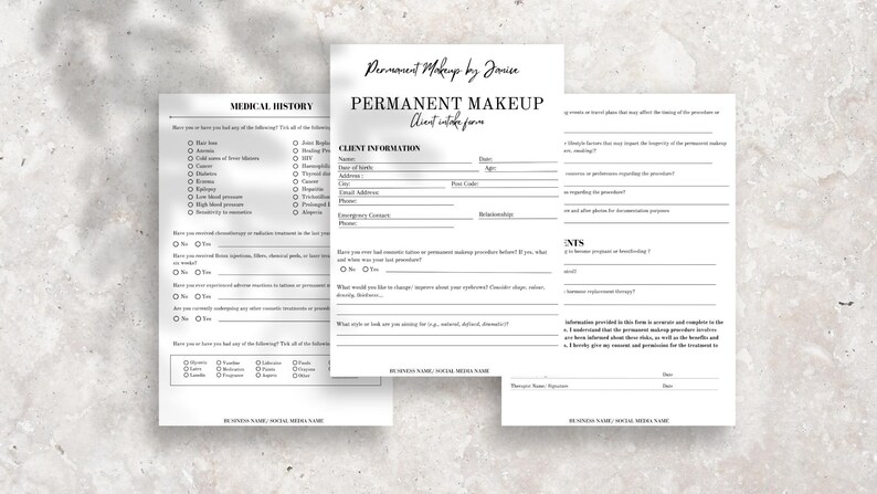 Permanent Makeup Forms | Editable PMU Consent Form Template | Printable ...