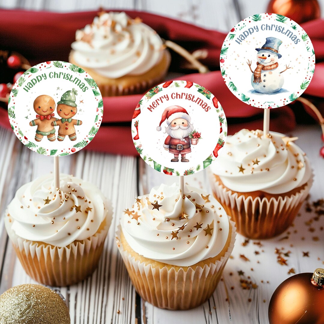 Christmas Cupcake Toppers, Cupcake Toppers, Christmas Party Favors ...