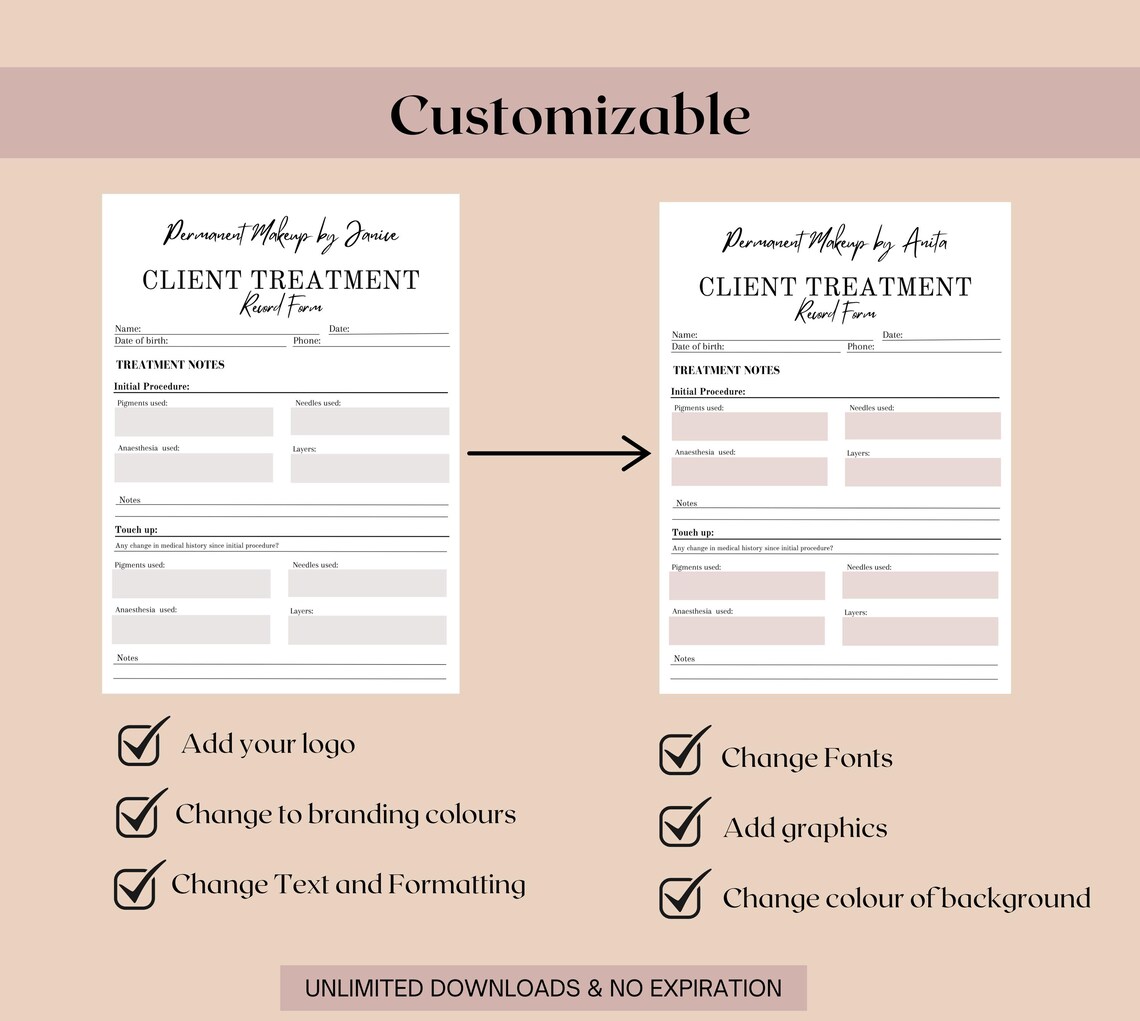 Permanent Makeup Forms | Editable PMU Form Template | Printable Client ...