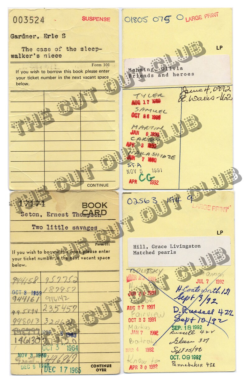 Vintage Library Due Date Cards Printable Digital Download - Etsy