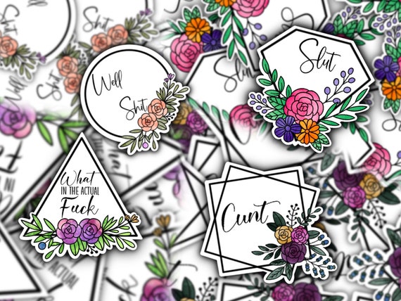 Swear Word Stickers Pretty Swear Words Watercolor Flower | Etsy