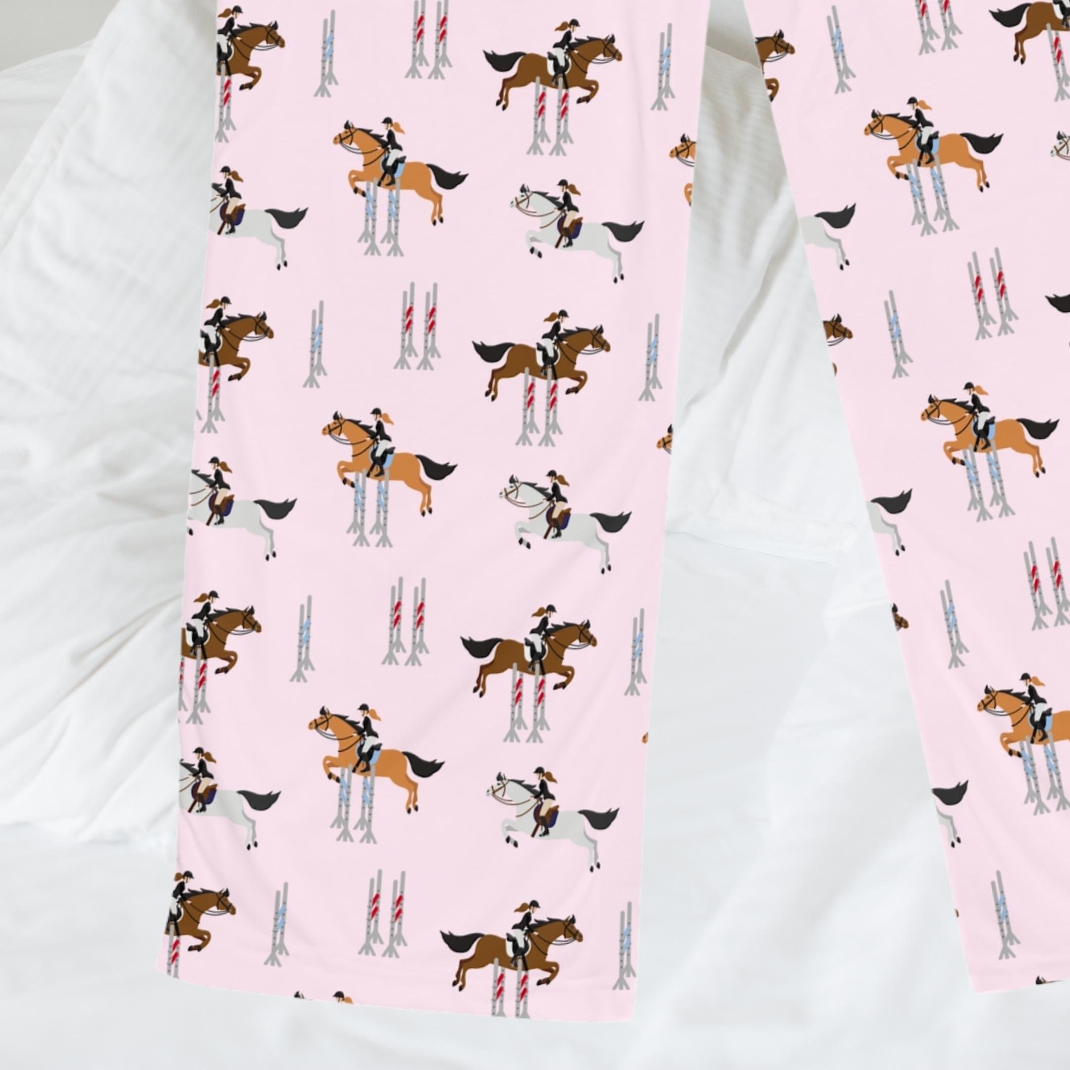 Preppy Pajamas, Colorful Jumpers Womens Pink Horse Pajama Pants ...