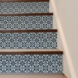 Blue Athens Tile,stair Riser Stickers,peel and Stick Stair Riser,vinyl ...