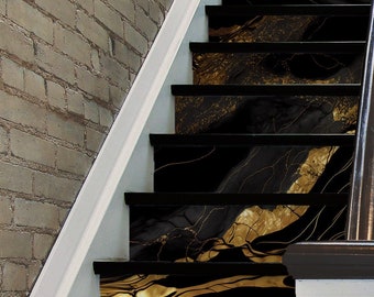 Black Gold Marble Tile Wall Stair Riser Self Adhesive Vinyl Stickers ...