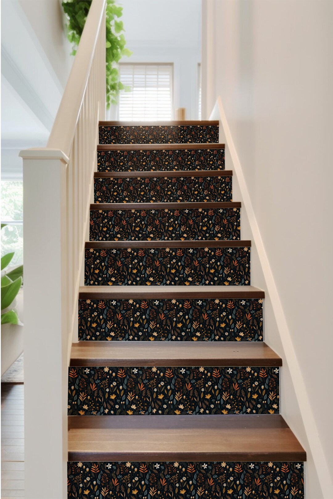 Earthy Botanics Pattern,stair Riser Stickers,peel and Stick Stair Riser ...