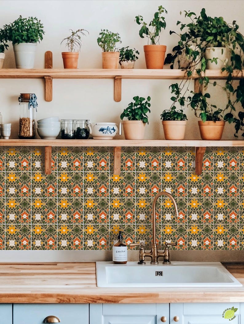 Floral Mandala Pattern Tile Decals – Removable Peel & Stick Wall ...
