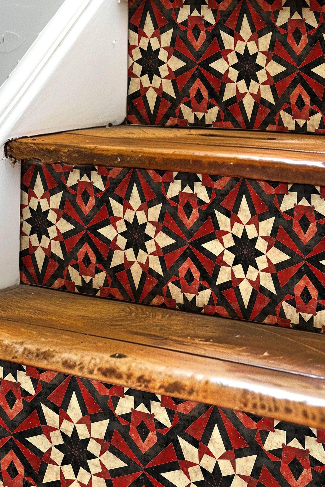 Rustic Moroccan Tile Pattern, Stair Riser Stickers,peel and Stick Stair ...