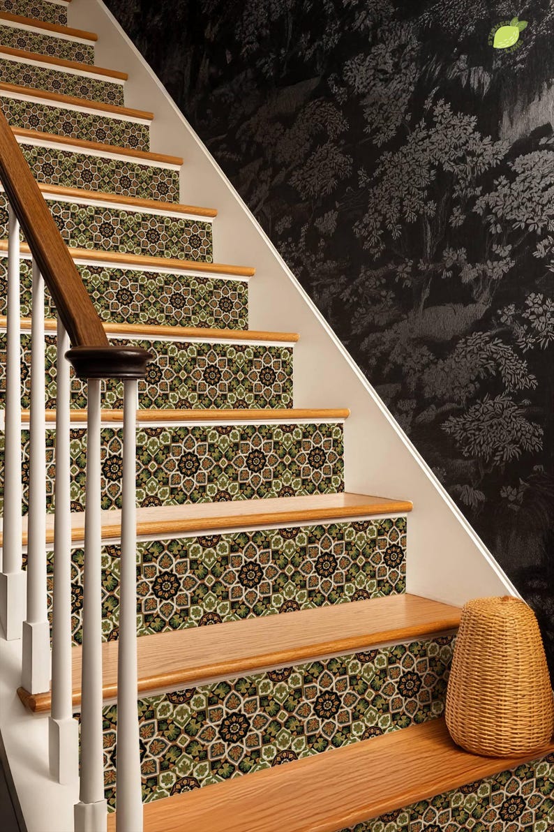 Artisanal Botanical Geometric Symmetry Design Pattern,stair Riser ...
