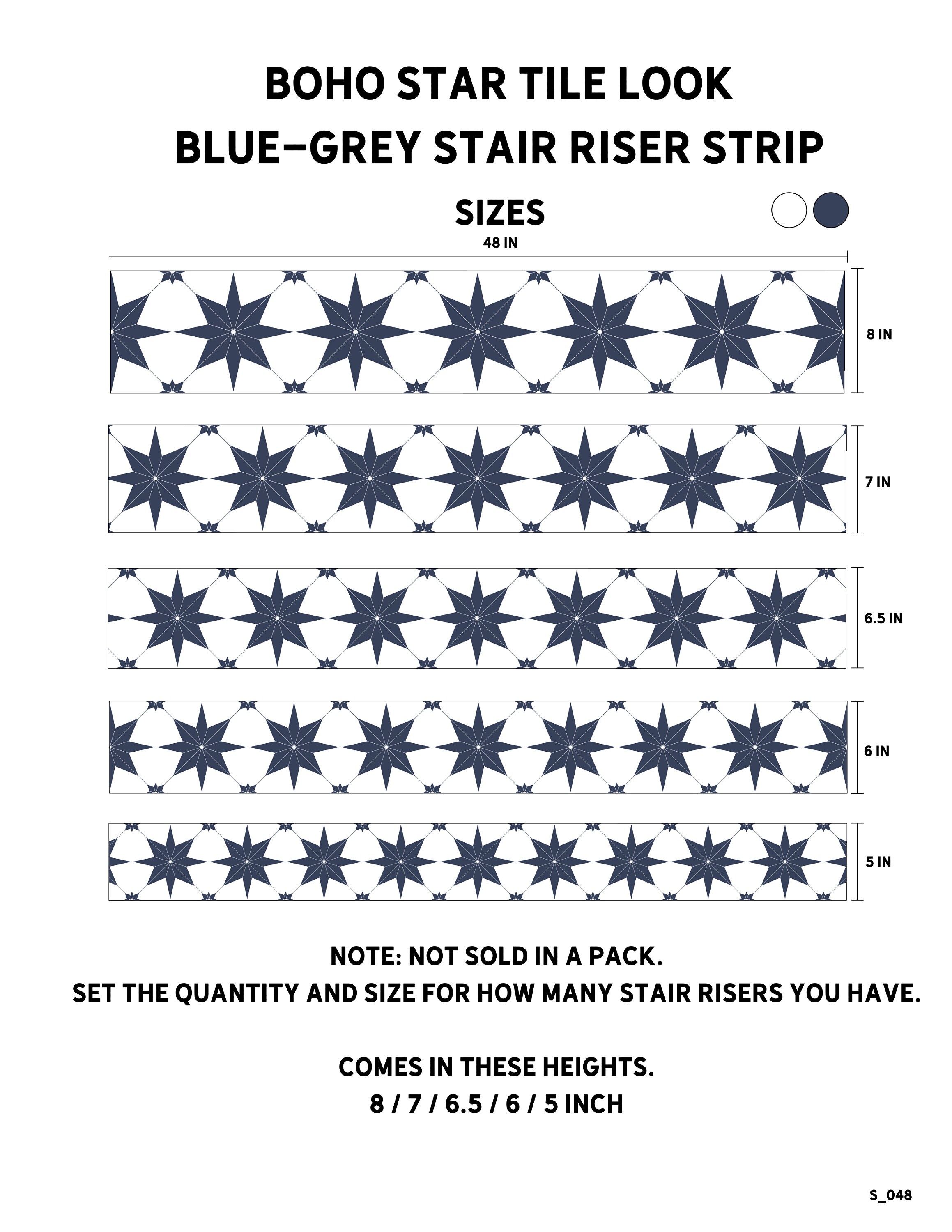 Boho Star Tile Stair Sticker Blue Grey Peel and Stick Stair - Etsy
