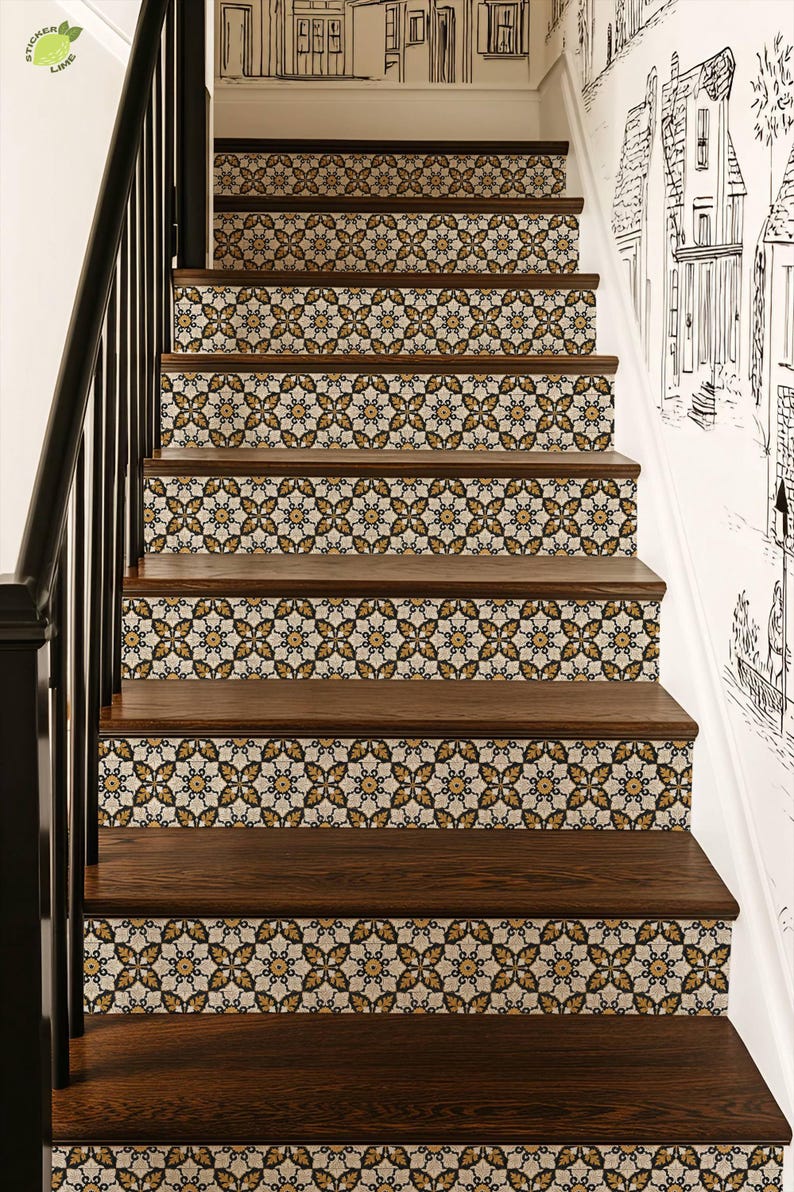 Vintage Damask Floral Motif Design Pattern,stair Riser Stickers,peel ...