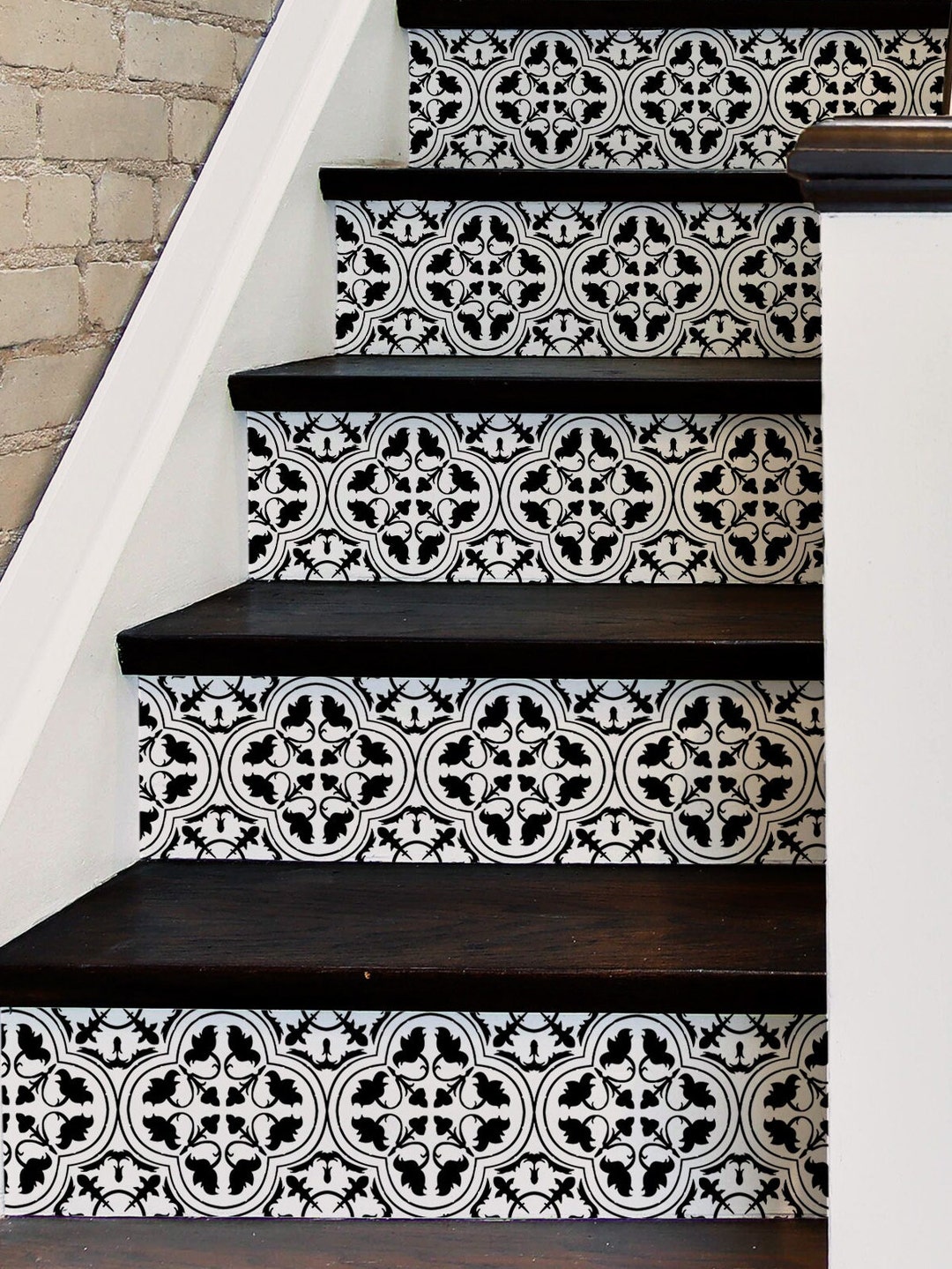 Moroccan Tile Look Black Stair Sticker,peel & Stick Stair Riser,vinyl ...