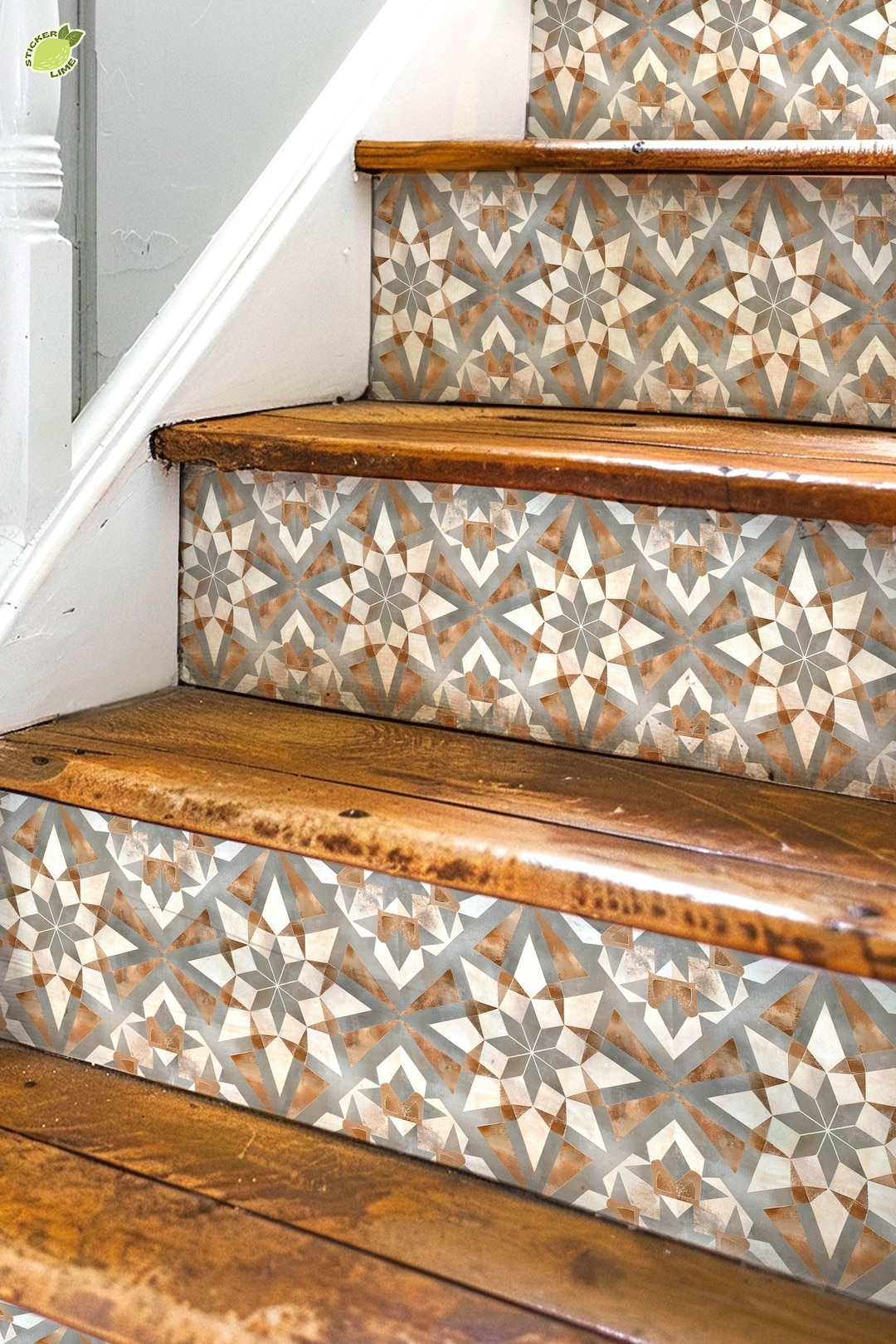 Rustic Moroccan Tile Pattern, Stair Riser Stickers,peel and Stick Stair ...