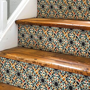 Jumbled Moroccan Tile Pattern,stair Riser Stickers,peel and Stick Stair ...