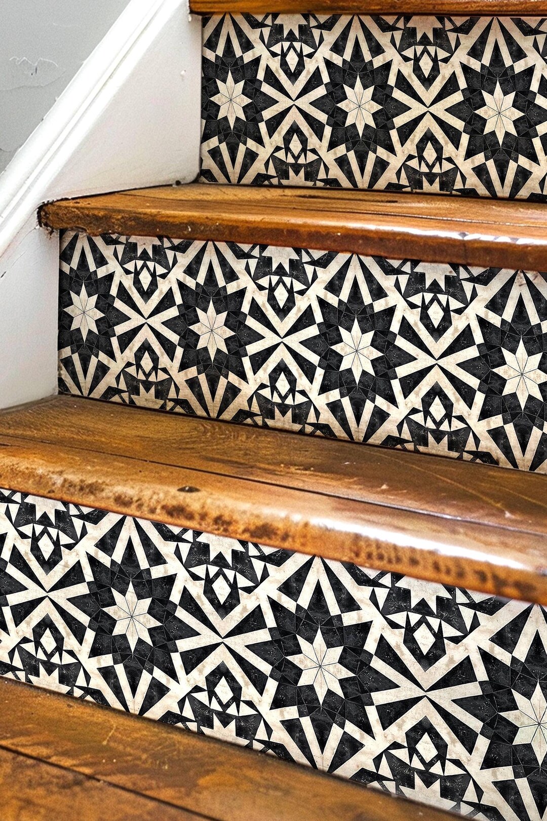 Rustic Moroccan Tile Pattern, Stair Riser Stickers,peel and Stick Stair ...