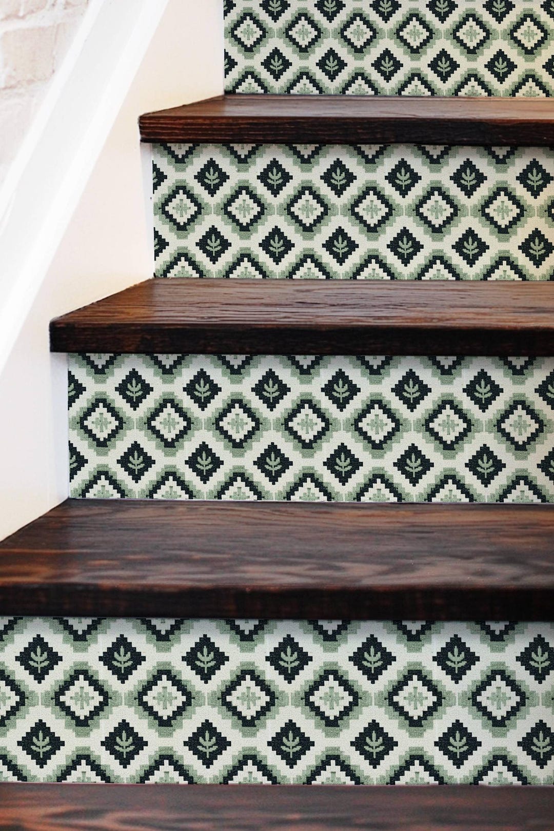 Sage Green Geometric Folk Motif Design Pattern,stair Riser Stickers ...