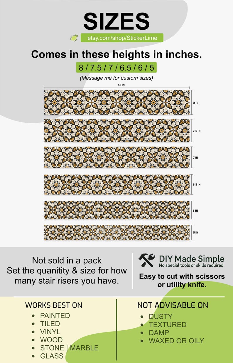 Vintage Damask Floral Motif Design Pattern,stair Riser Stickers,peel ...