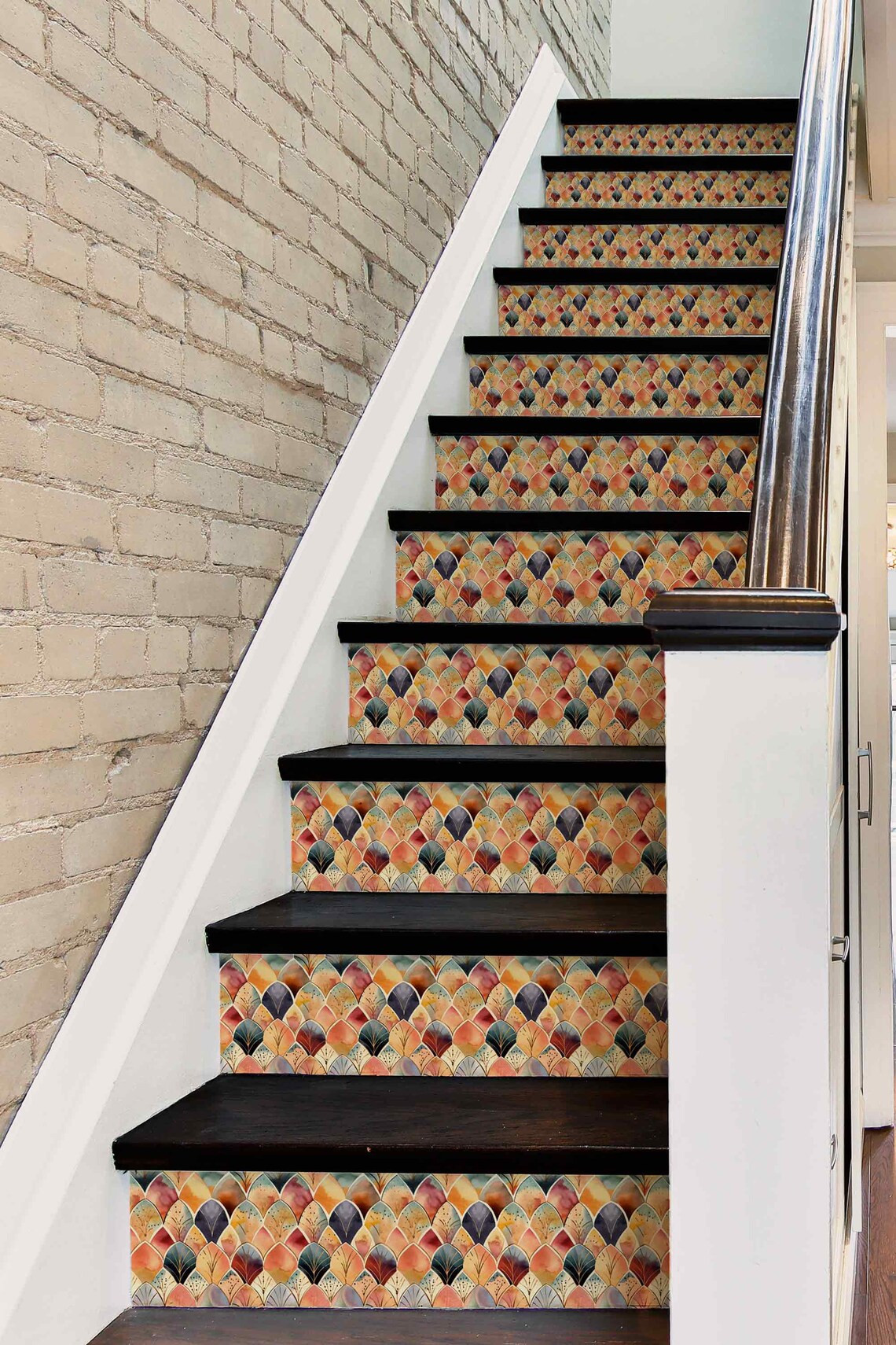 Boho Watercolor Art Deco Pattern, Peel and Stick Stair Riser, Vinyl ...