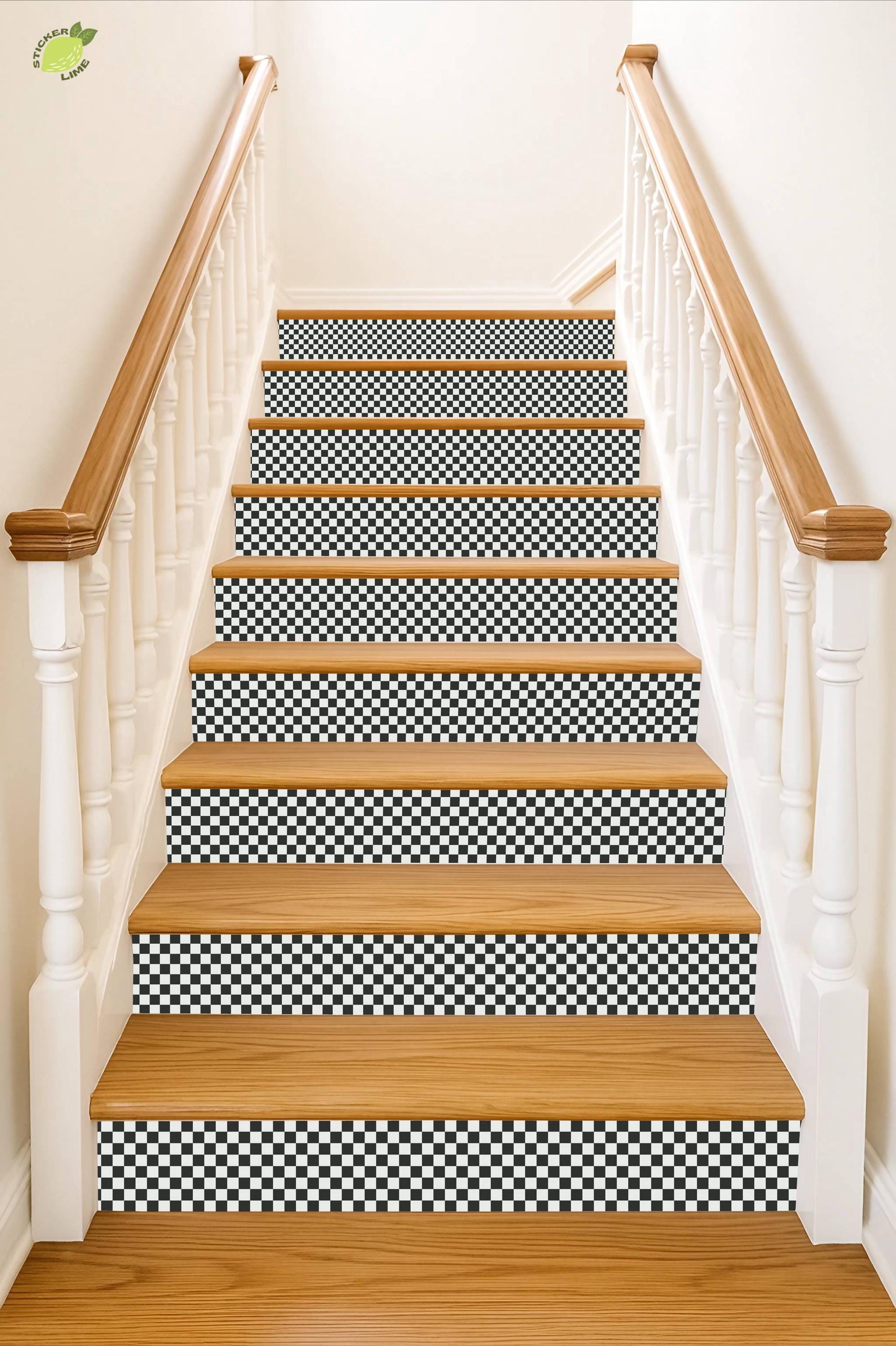 Checker Board Pattern, Stair Riser Stickers – Peel & Stick Vinyl Strips ...