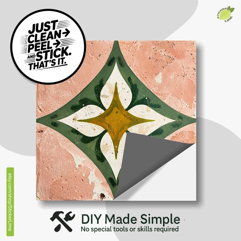 Diamond Star Pattern Tile Decals – Removable Peel & Stick Wall Stickers ...