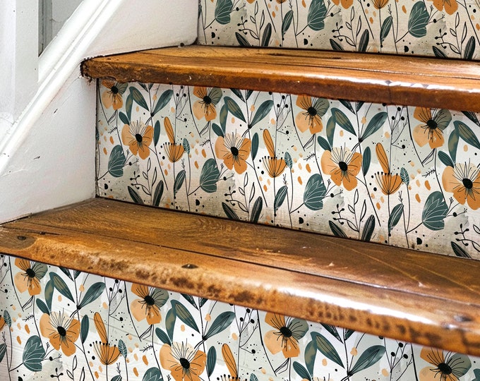 10 Step Stair Riser Decal, Vintage Painted Flowers Stair Sticker ...