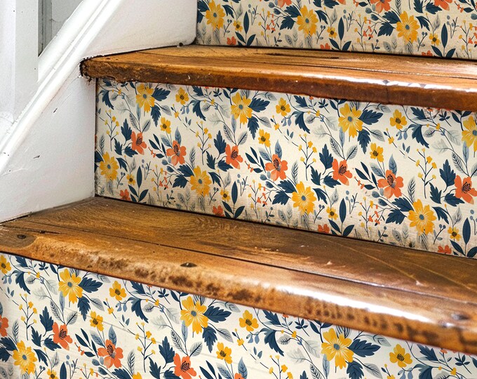 10 Step Stair Riser Decal, Vintage Painted Flowers Stair Sticker ...