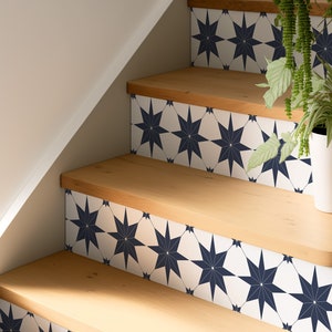 Boho Star Tile Stair Sticker Blue Grey, Peel and Stick Stair Riser ...