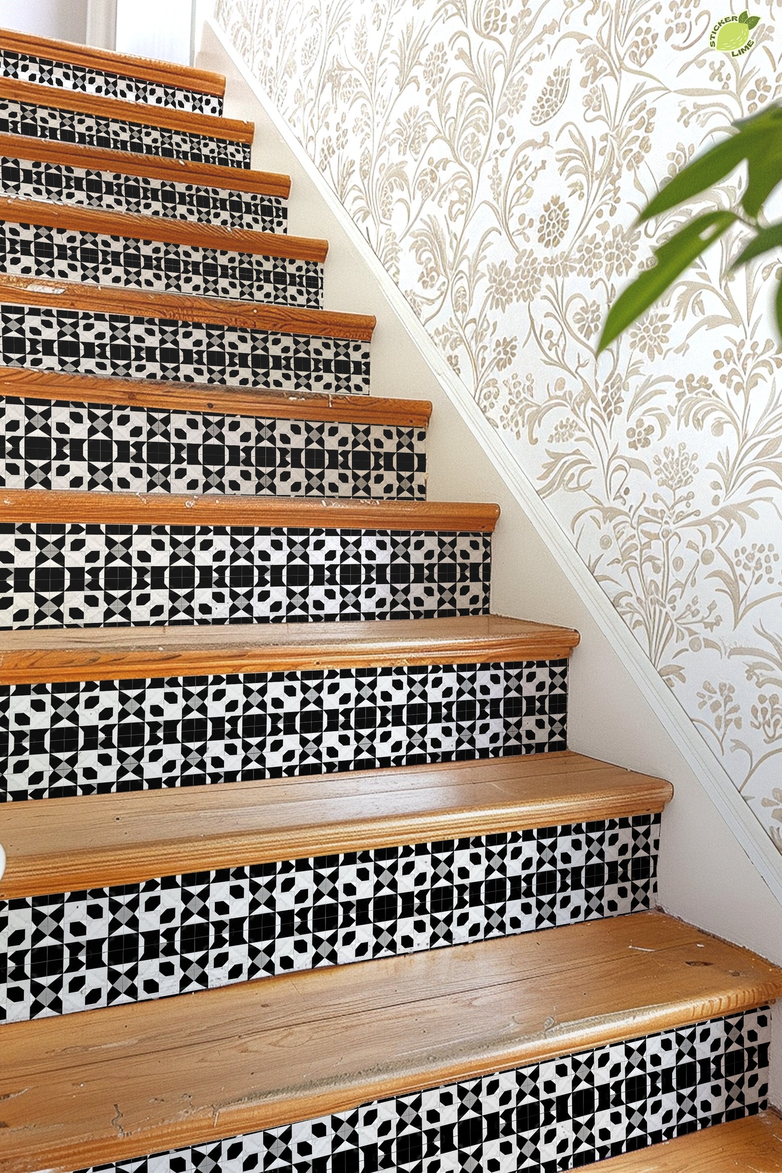 Luxurious Black and White Tile Pattern,stair Riser Stickers,peel and ...