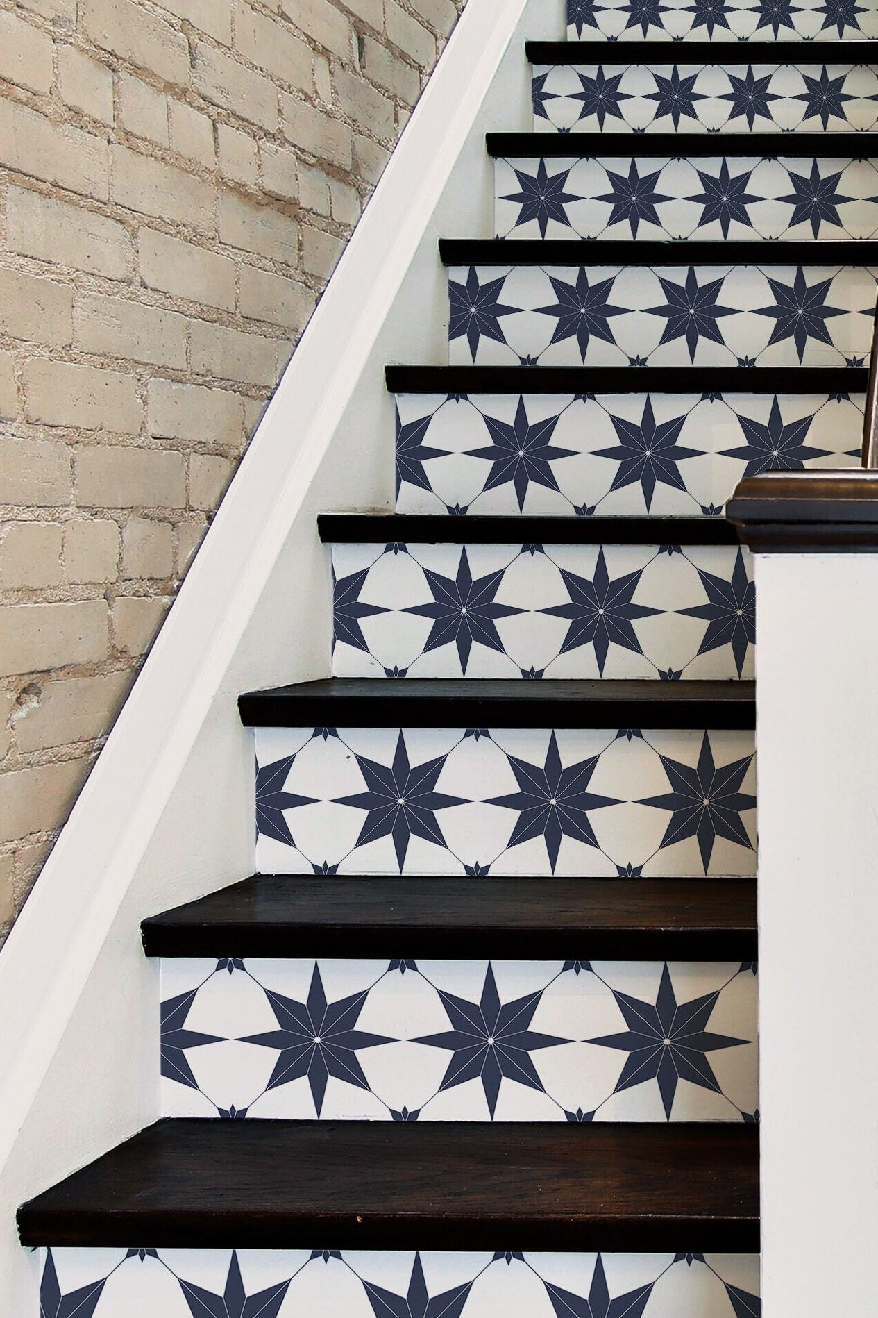 Boho Star Tile Stair Sticker Blue Grey Peel and Stick Stair - Etsy