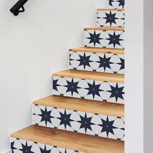 Boho Star Tile Stair Sticker Blue Grey, Peel and Stick Stair Riser ...