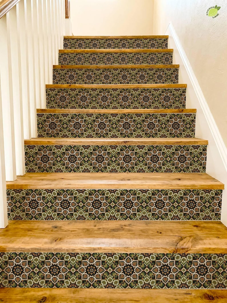 Artisanal Botanical Geometric Symmetry Design Pattern,stair Riser ...