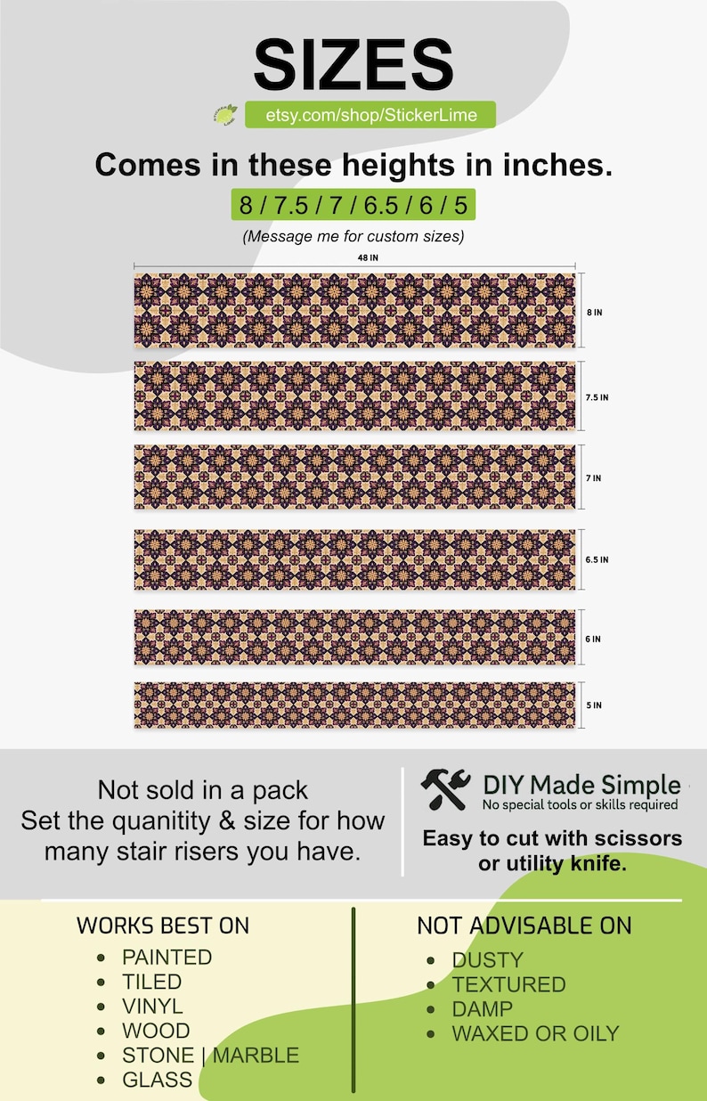 Bohemian Moroccan Floral Motif Design Pattern,stair Riser Stickers,peel ...