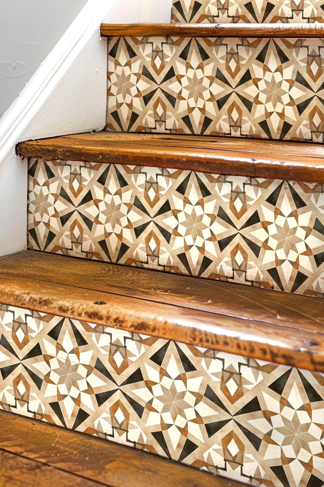 Rustic Moroccan Tile Pattern, Stair Riser Stickers,peel and Stick Stair ...
