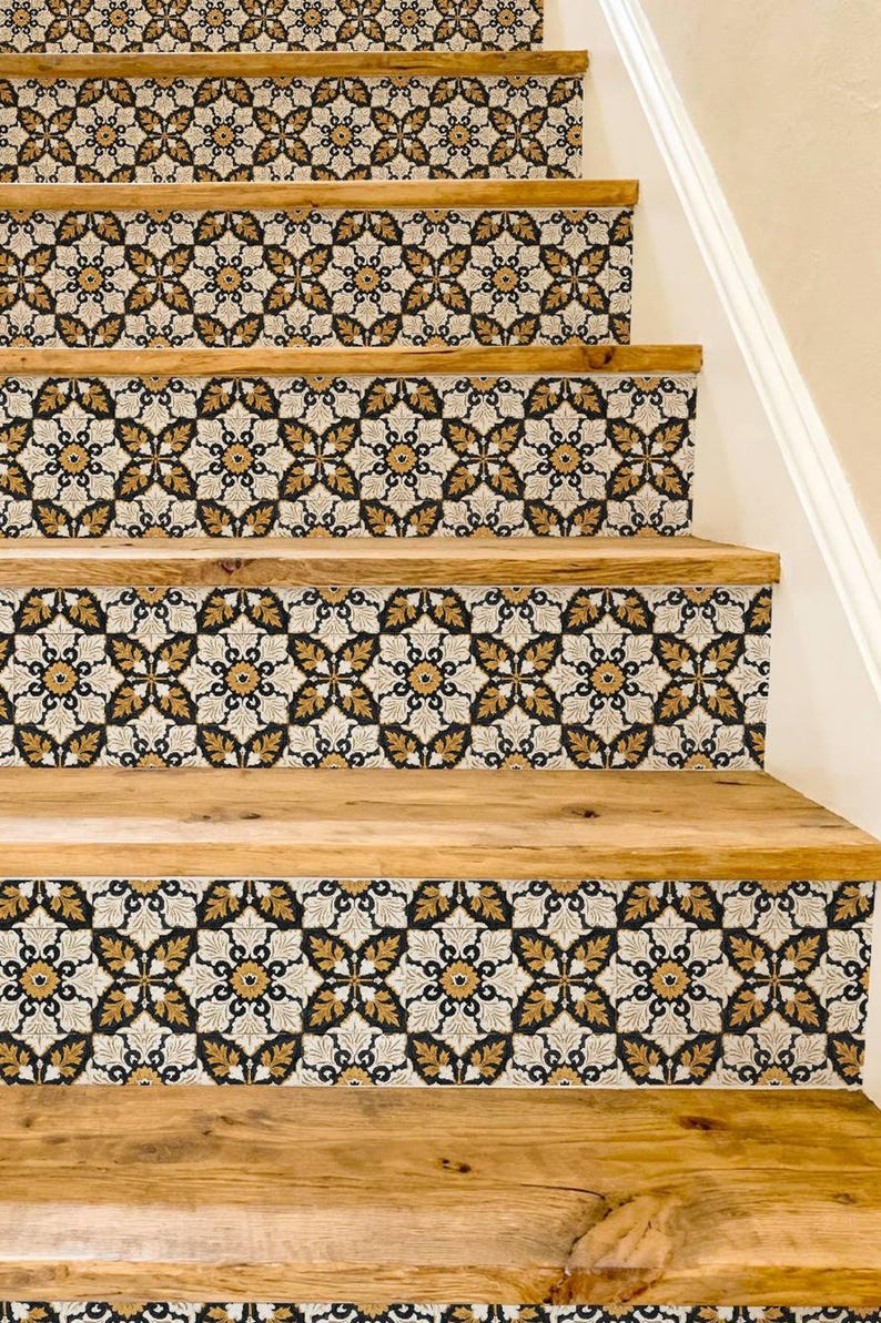 Vintage Damask Floral Motif Design Pattern,stair Riser Stickers,peel ...