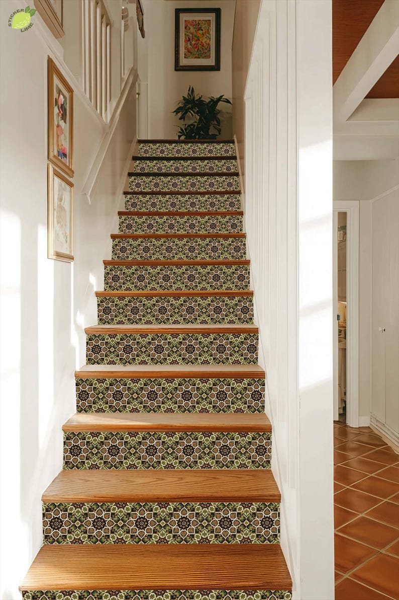 Artisanal Botanical Geometric Symmetry Design Pattern,stair Riser ...